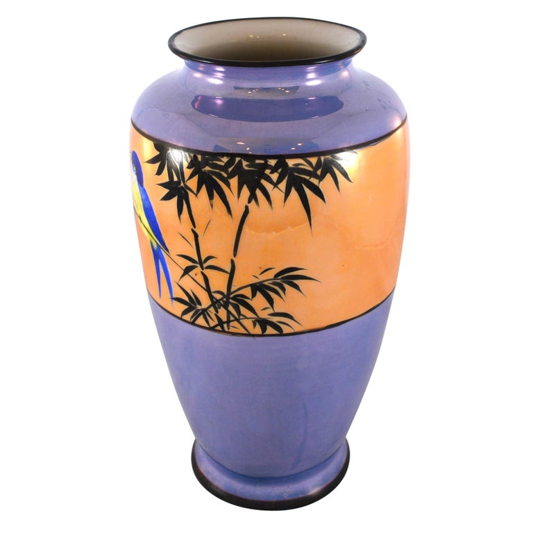 Hand Painted Asian Blue Bird Vase For Sale at 1stDibs