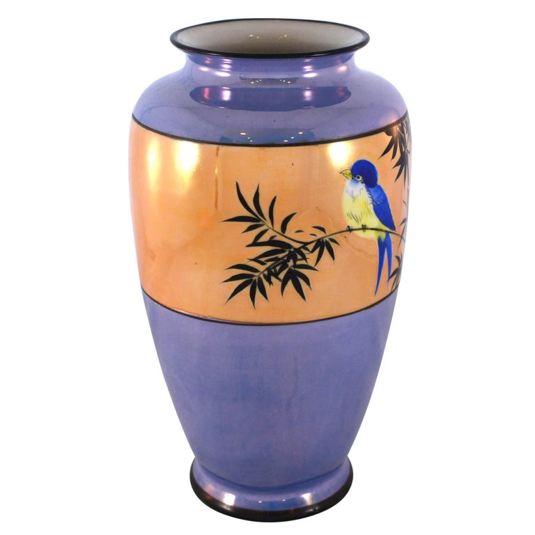 Hand Painted Asian Blue Bird Vase For Sale at 1stDibs
