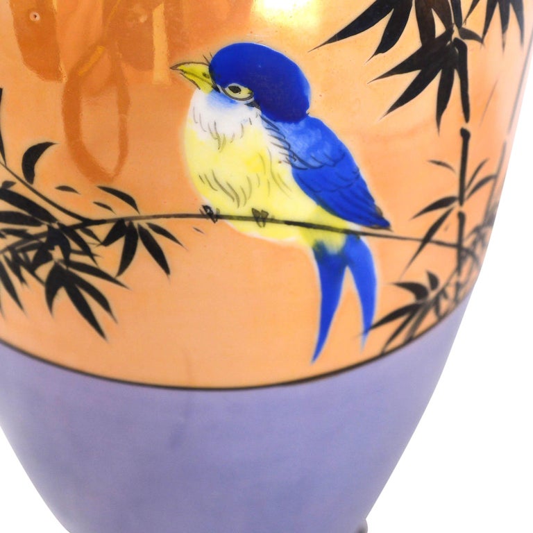 Hand Painted Asian Blue Bird Vase For Sale at 1stDibs