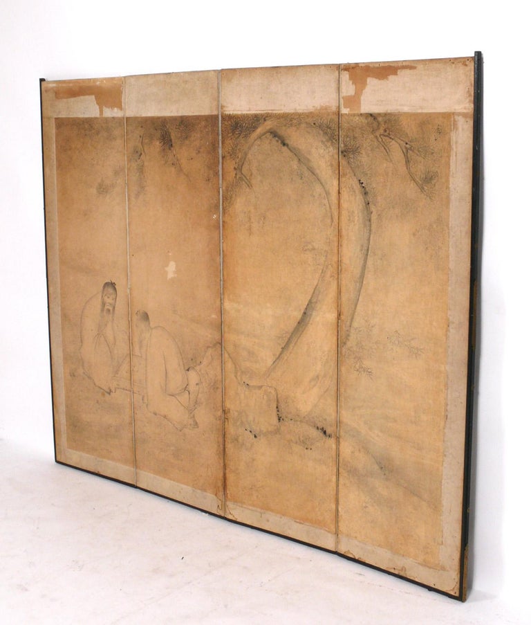 Hand Painted Asian Screen For Sale at 1stDibs