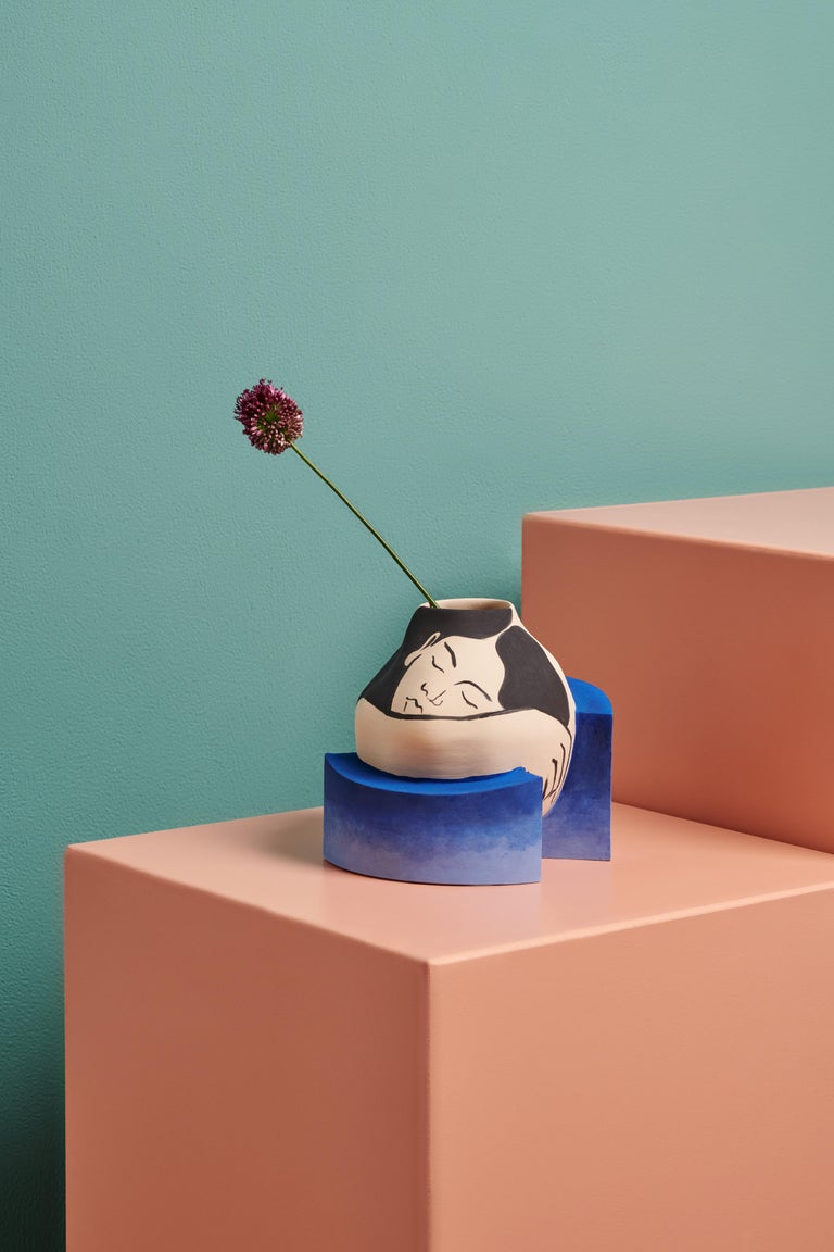 Hand Painted Ataraxia Vase in Ceramic For Sale at 1stDibs