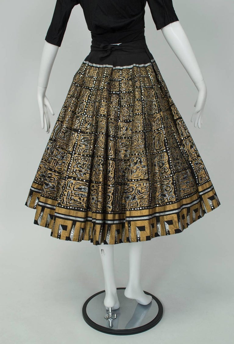 Hand Painted Black and Gold Aztec Mexican Circle Skirt - Jácome Estate ...