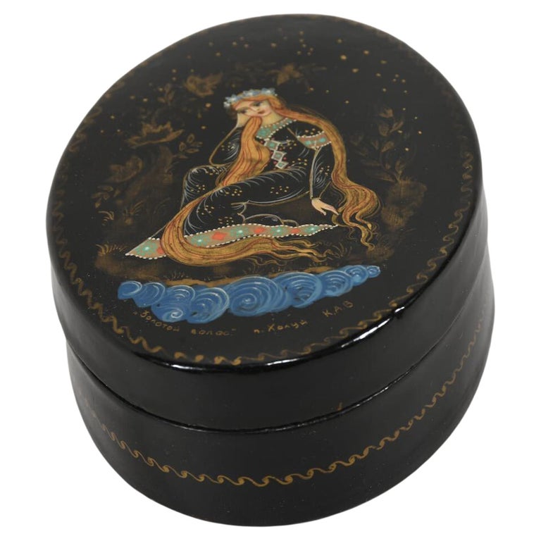 Hand Painted Black Paint Box with Mermaid Sitting on Rock For Sale at ...