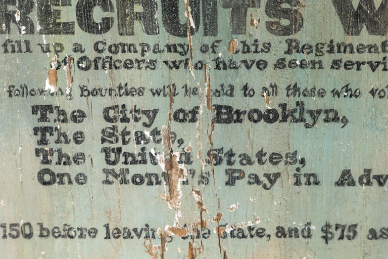 Hand Painted Broadside Recruits Wanted sign from Brooklyn For Sale at ...
