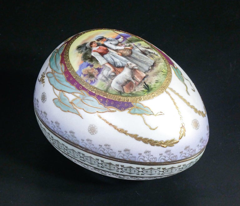 Hand-Painted Ceramic Egg-Shaped Box by Sevres, France, Mid-Twentieth ...
