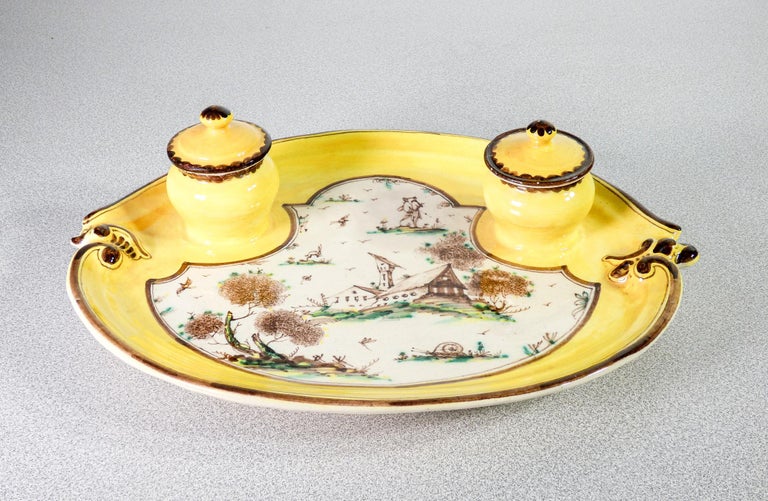 Hand Painted Ceramic Inkwell by Angelo Levantino, Savona, 19th Century ...