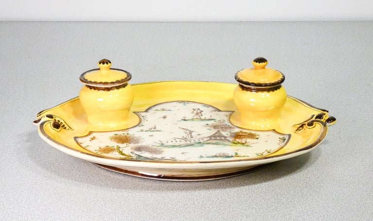 Hand Painted Ceramic Inkwell by Angelo Levantino, Savona, 19th Century ...