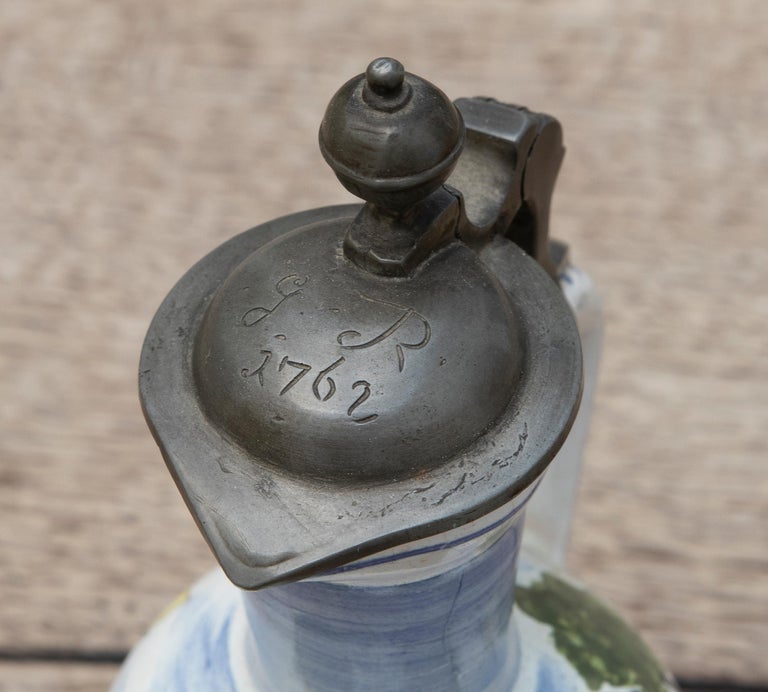 Hand-Painted Ceramic Jug with Lead Lid, Dated From 1762, For Sale at ...