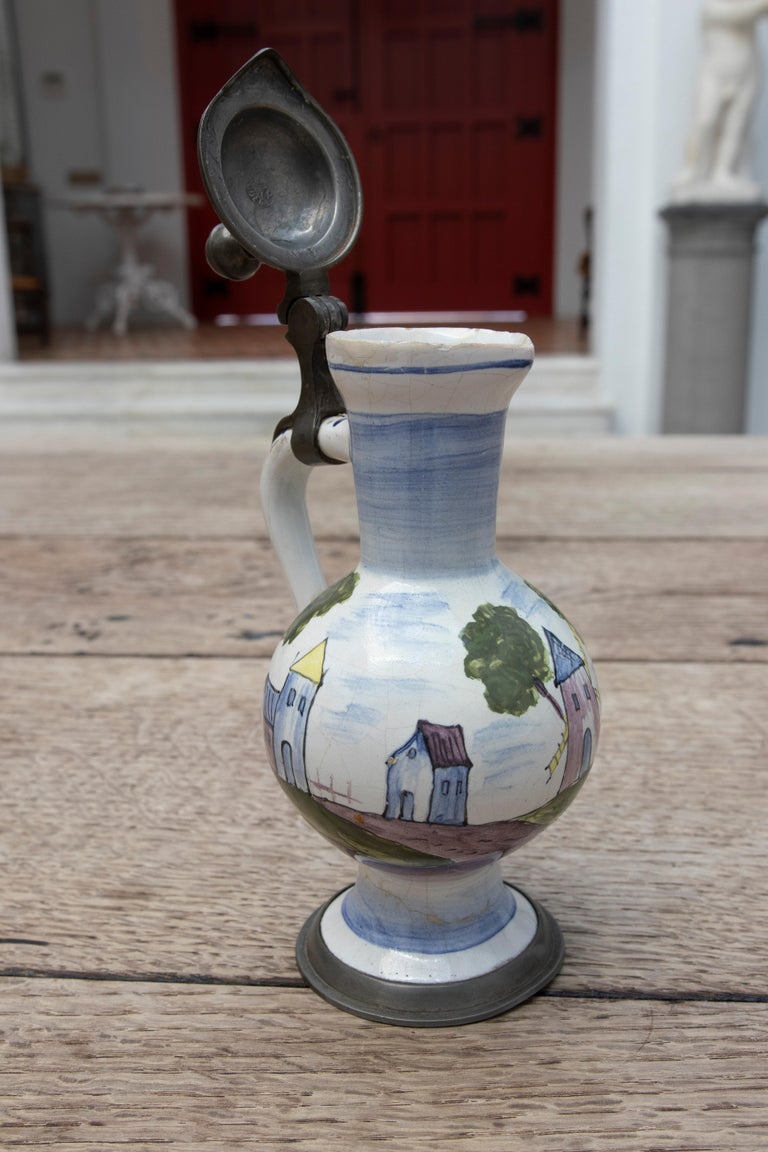 Hand-Painted Ceramic Jug with Lead Lid, Dated From 1762, For Sale at ...