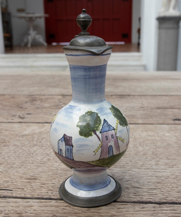 Hand-Painted Ceramic Jug with Lead Lid, Dated From 1762, For Sale at ...