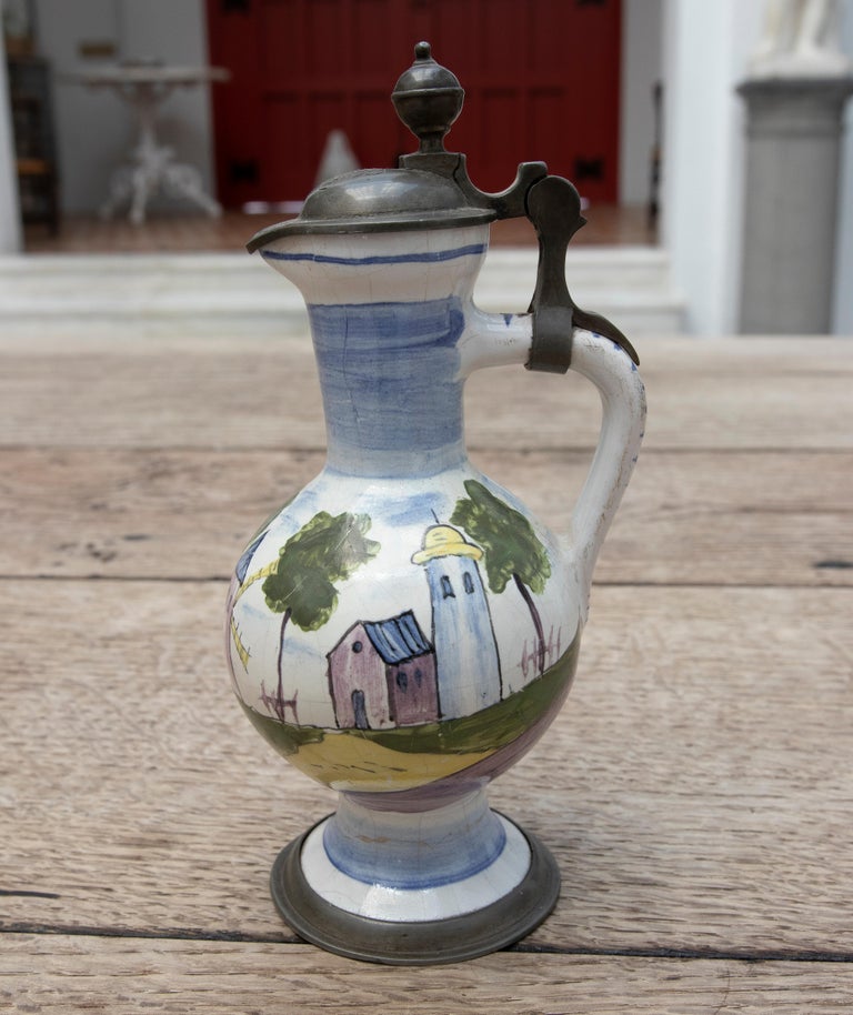 Hand-Painted Ceramic Jug with Lead Lid, Dated From 1762, For Sale at ...