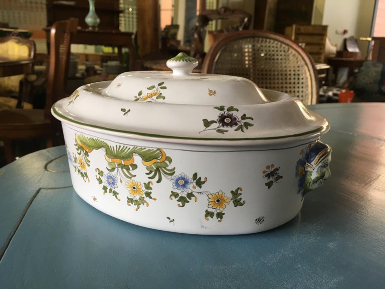 Hand-Painted Ceramic Piece with Cover Decorated by St. Michel Moustiers ...