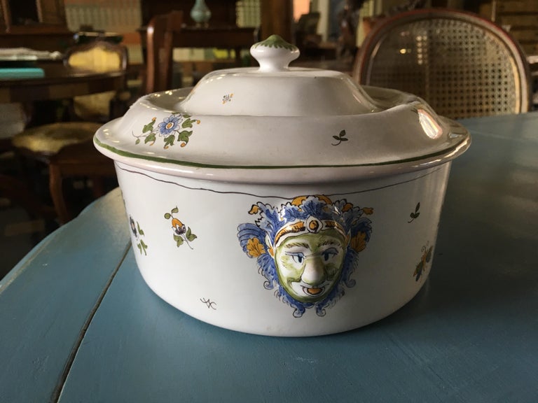 Hand-Painted Ceramic Piece with Cover Decorated by St. Michel Moustiers ...