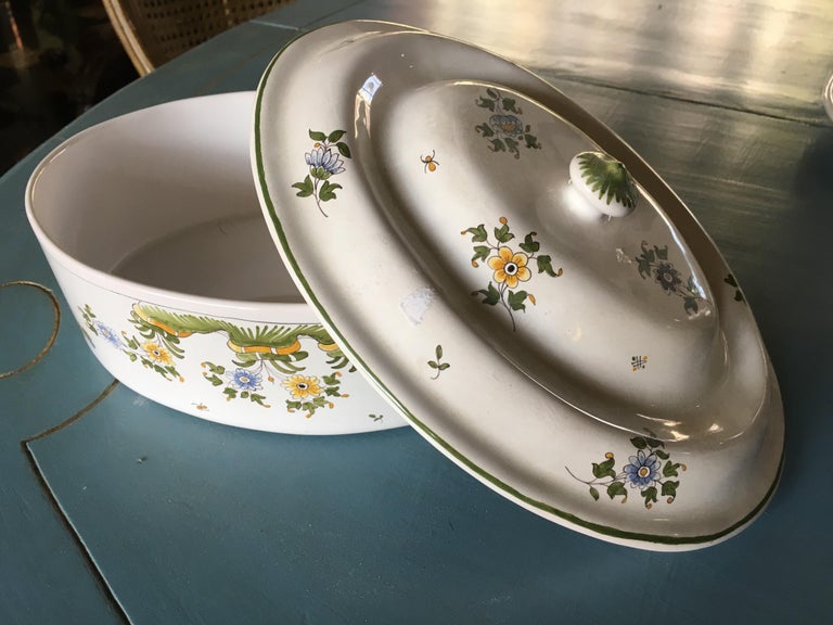 Hand-Painted Ceramic Piece with Cover Decorated by St. Michel Moustiers ...