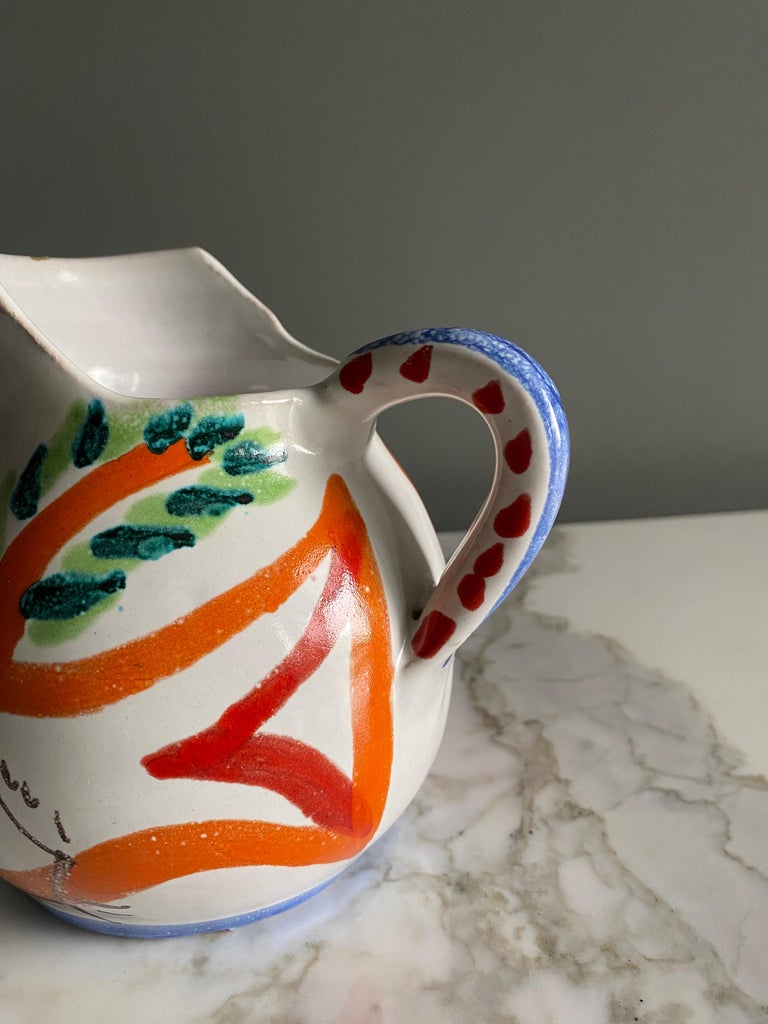 Hand-Painted Ceramic Pitcher by DeSimone, Italy, 1965 at 1stDibs