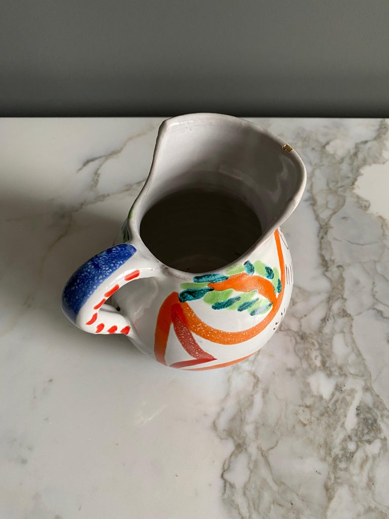 Hand-Painted Ceramic Pitcher by DeSimone, Italy, 1965 at 1stDibs