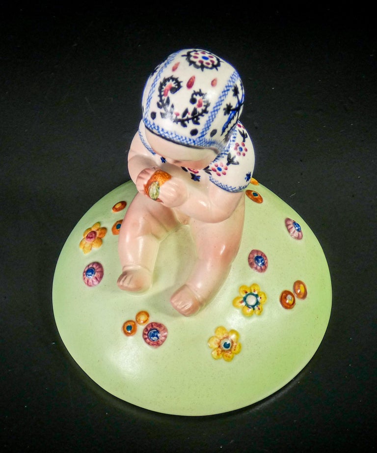 Hand Painted Ceramic Sculpture, Child with Apple, Lenci, Turin, Italy ...