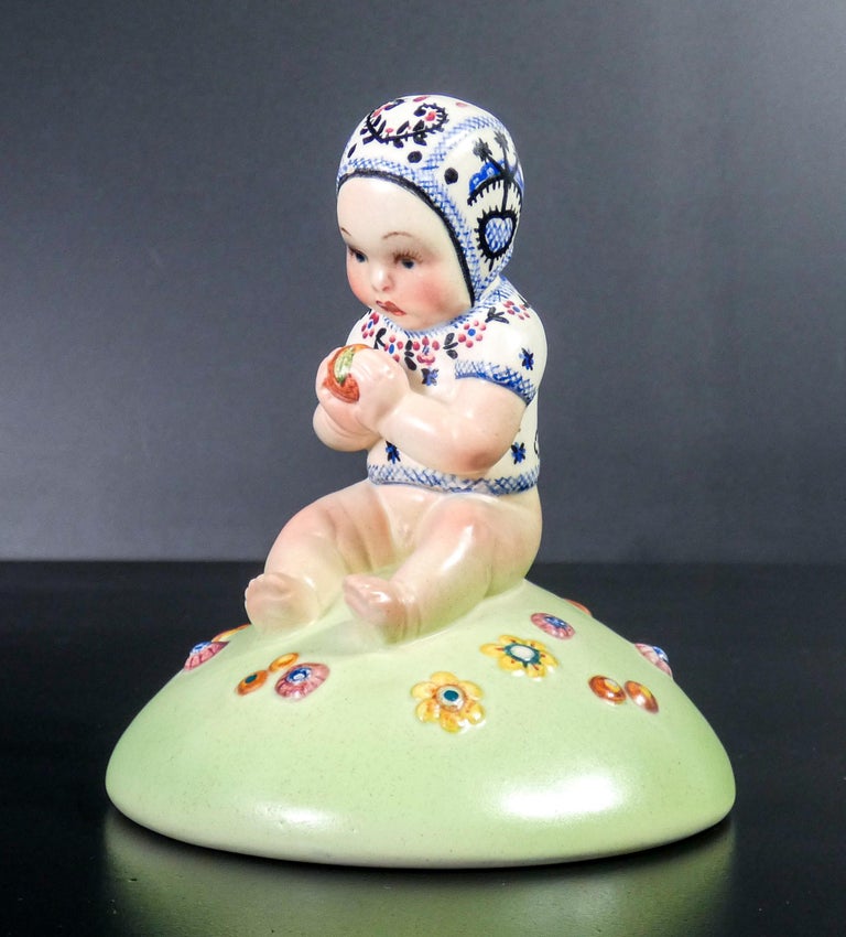 Hand Painted Ceramic Sculpture, Child with Apple, Lenci, Turin, Italy ...