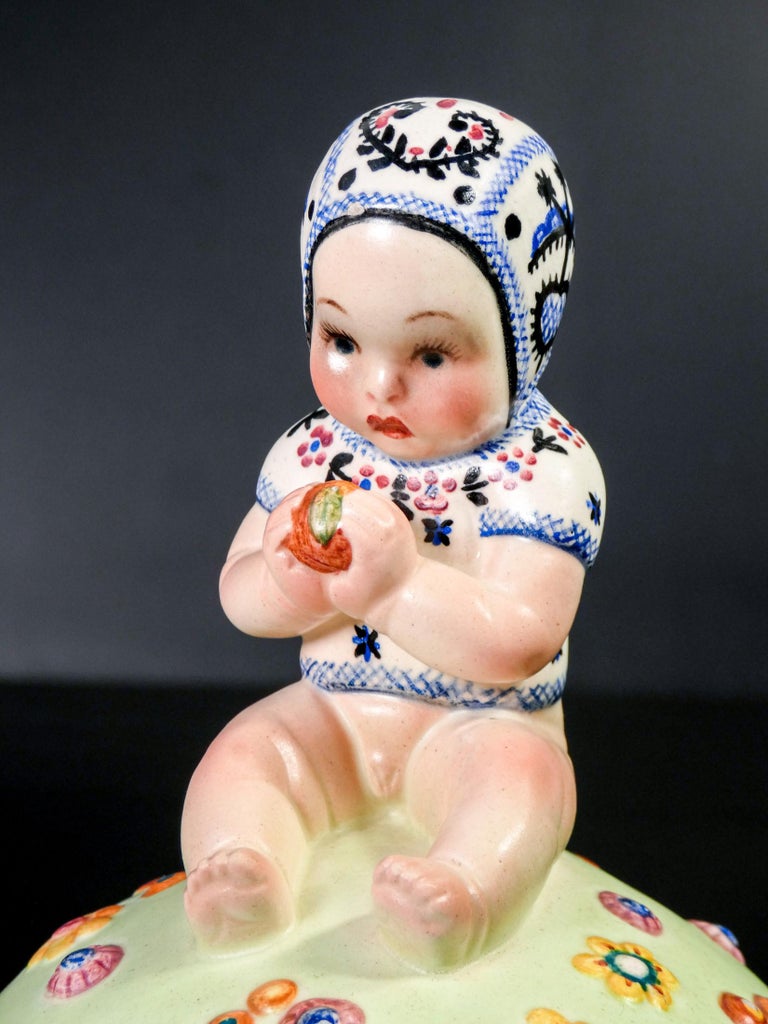 Hand Painted Ceramic Sculpture, Child with Apple, Lenci, Turin, Italy ...