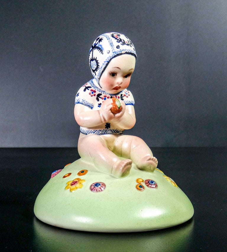 Hand Painted Ceramic Sculpture, Child with Apple, Lenci, Turin, Italy ...