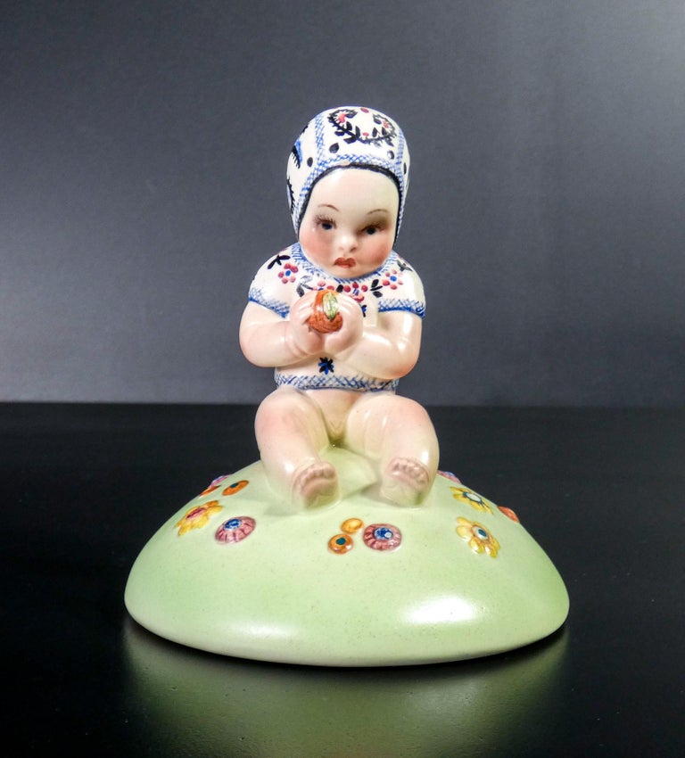 Hand Painted Ceramic Sculpture, Child with Apple, Lenci, Turin, Italy ...