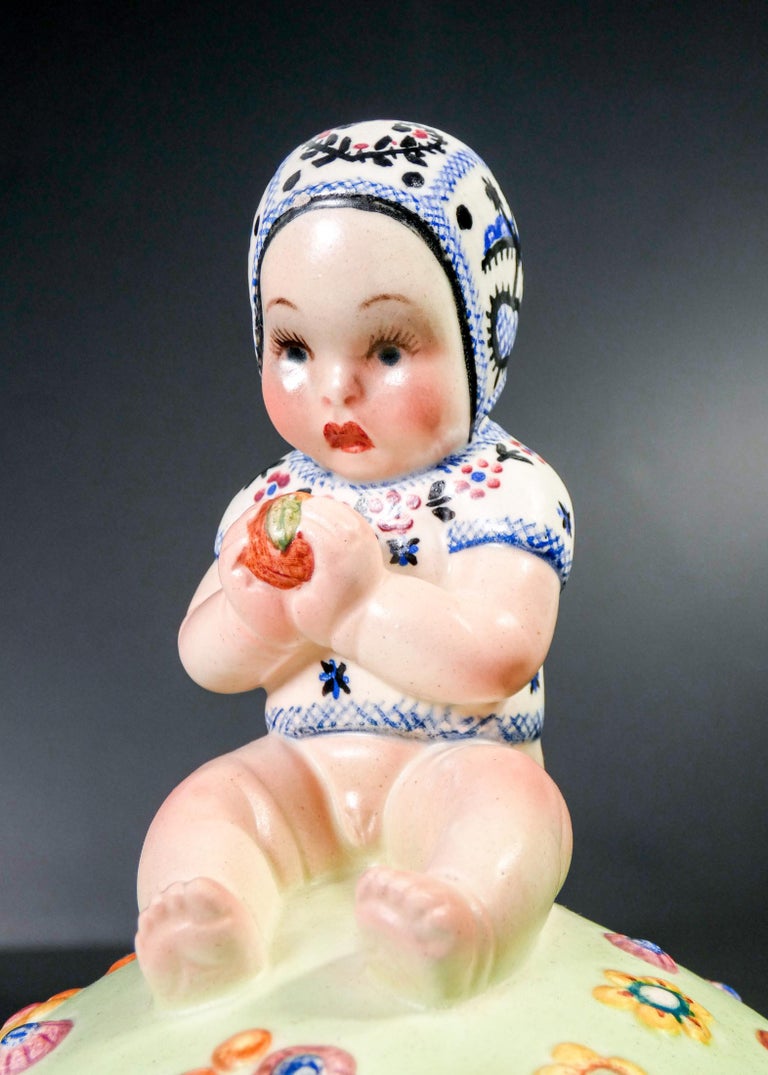 Hand Painted Ceramic Sculpture, Child with Apple, Lenci, Turin, Italy ...
