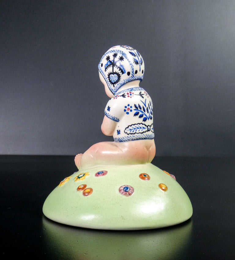 Hand Painted Ceramic Sculpture, Child with Apple, Lenci, Turin, Italy ...