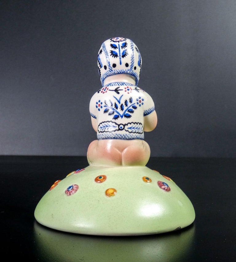 Hand Painted Ceramic Sculpture, Child with Apple, Lenci, Turin, Italy ...
