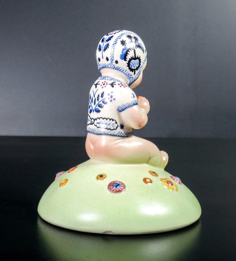 Hand Painted Ceramic Sculpture, Child with Apple, Lenci, Turin, Italy ...