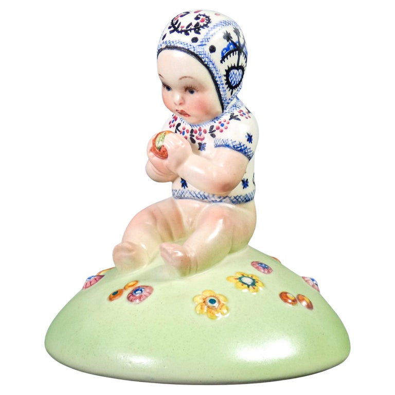 Hand Painted Ceramic Sculpture, Child with Apple, Lenci, Turin, Italy ...