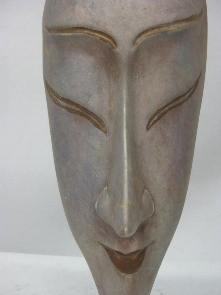 Hand-Painted Ceramic Silver Glazed Glass Woman Long Face Mask For Sale ...