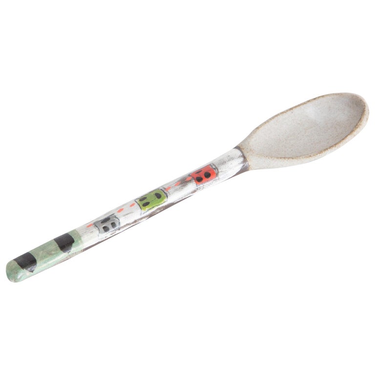 Hand Painted Ceramic Smiley Spoon 2 Unique Edition For Sale at 1stDibs