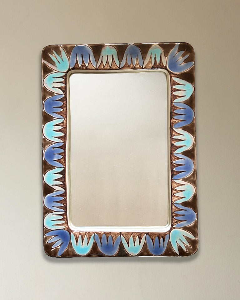 Hand Painted Ceramic Swedish Mirror with Lead Patterns, Blue and Brown ...