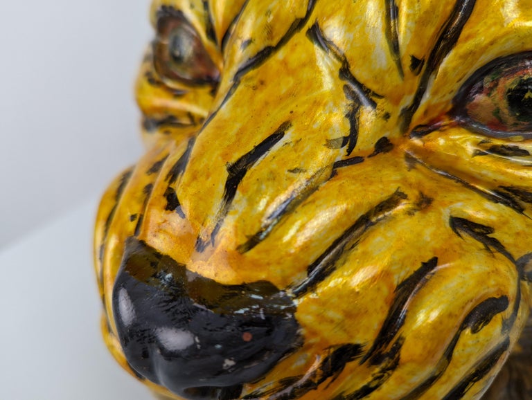 Hand-Painted Ceramic Tiger Head Planter, Italy 1960s For Sale at 1stDibs