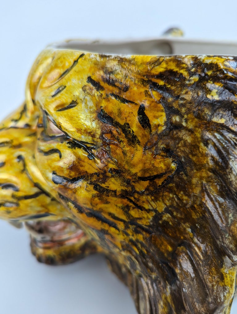 Hand-Painted Ceramic Tiger Head Planter, Italy 1960s For Sale at 1stDibs