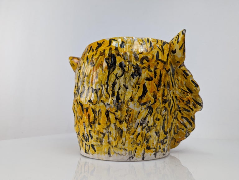 Hand-Painted Ceramic Tiger Head Planter, Italy 1960s For Sale at 1stDibs