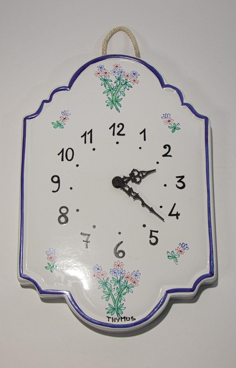 Hand Painted Ceramic Wall Clock with Thymus Design, Italy For Sale at ...