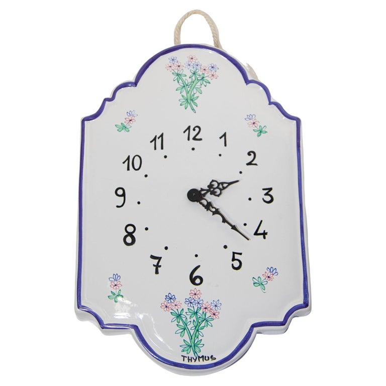Hand Painted Ceramic Wall Clock with Thymus Design, Italy For Sale at ...