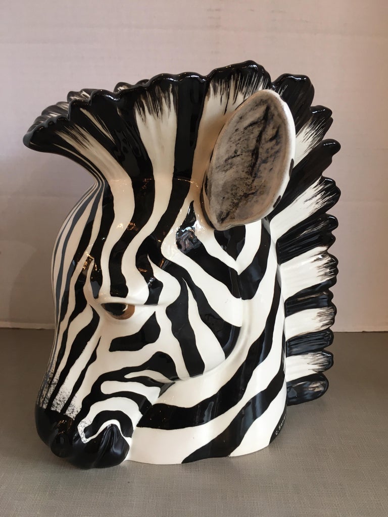 Hand Painted Ceramic Zebra Planter at 1stDibs