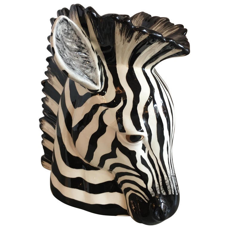 Hand Painted Ceramic Zebra Planter at 1stDibs