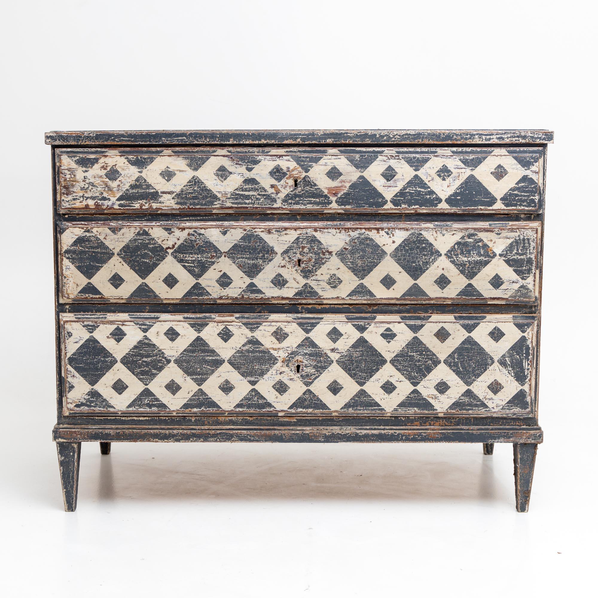 Hand Painted Chest of Drawers with Harlequin Pattern, 19th Century For ...