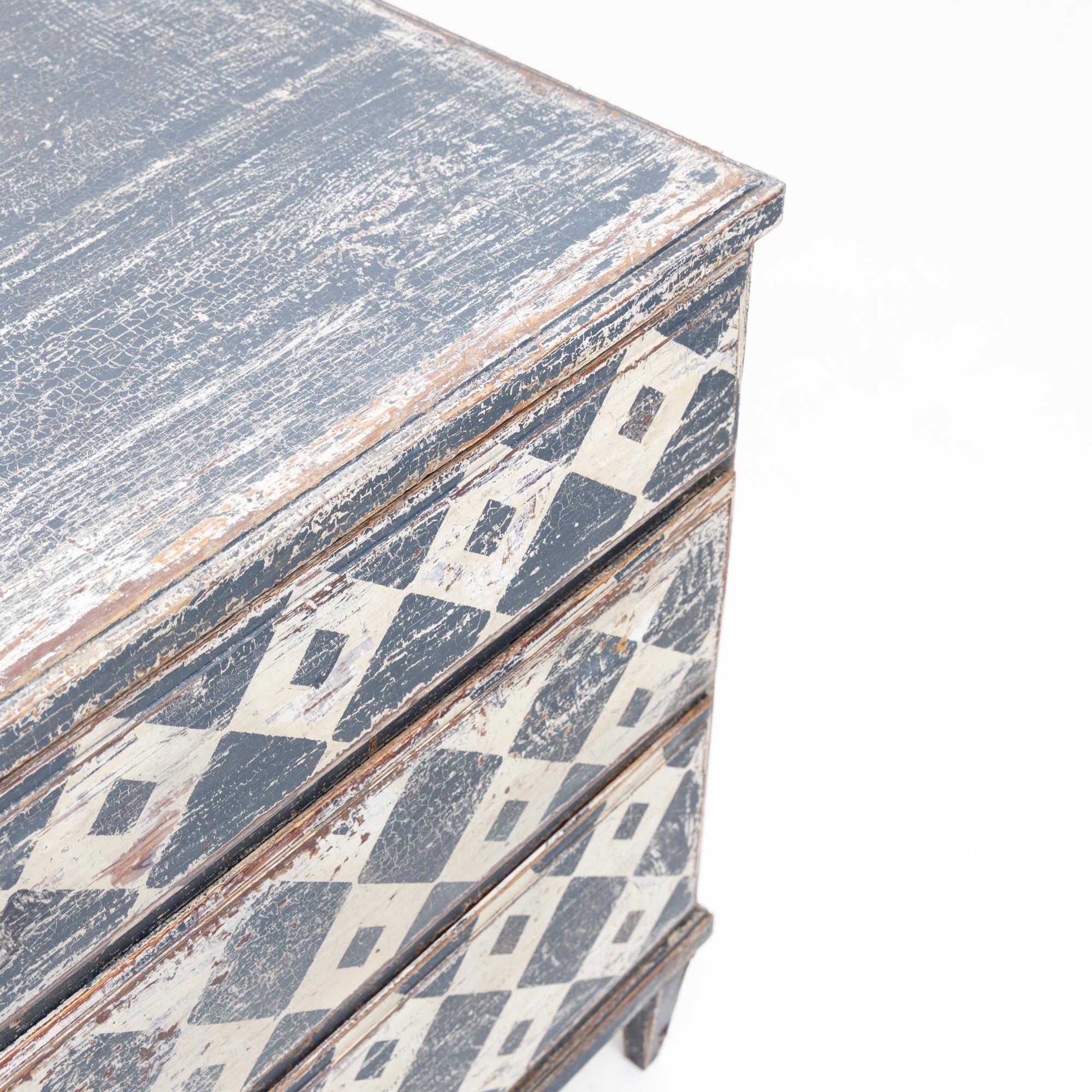 Hand Painted Chest of Drawers with Harlequin Pattern, 19th Century For ...
