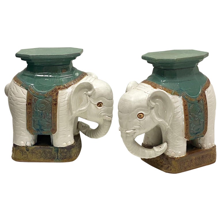 Hand Painted Chinese Elephant Garden Stools or Side Tables, a Pair at ...