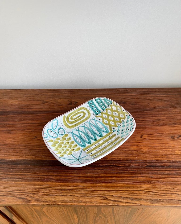 Hand Painted Decor Faience Dish by Stig Lindberg for Gustavsberg 1950's For Sale at 1stDibs