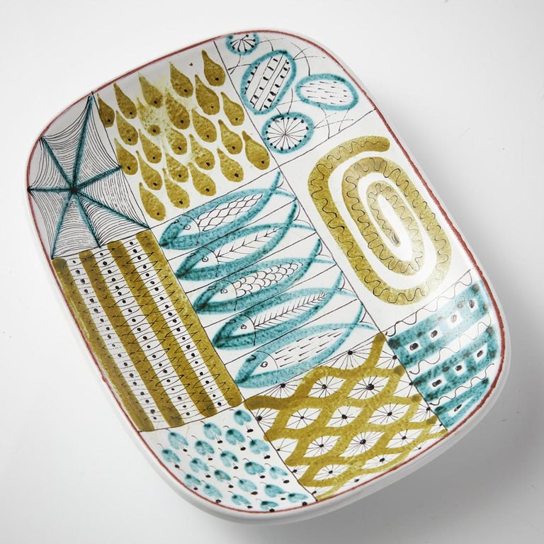 Hand Painted Decor Faience Dish by Stig Lindberg for Gustavsberg 1950's ...