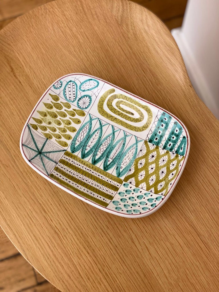 Hand Painted Decor Faience Dish by Stig Lindberg for Gustavsberg 1950's ...