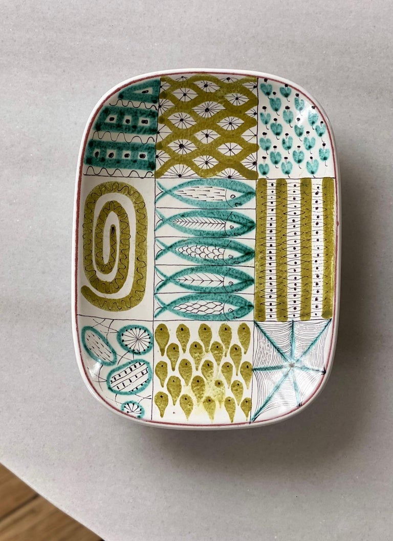 Hand Painted Decor Faience Dish by Stig Lindberg for Gustavsberg 1950's For Sale at 1stDibs