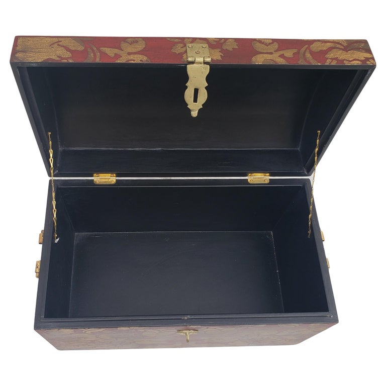 Hand-Painted Dome Top Wood and Brass Decorative Chest For Sale at 1stDibs