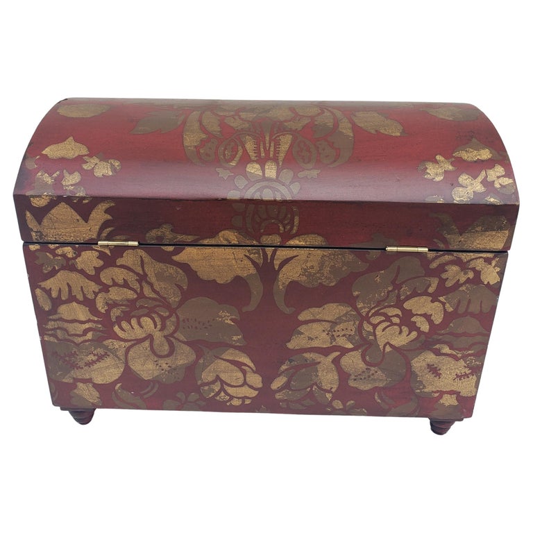 Hand-Painted Dome Top Wood and Brass Decorative Chest For Sale at 1stDibs