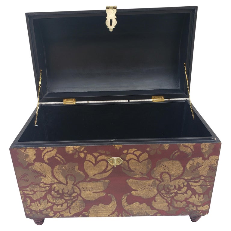 Hand-Painted Dome Top Wood and Brass Decorative Chest For Sale at 1stDibs
